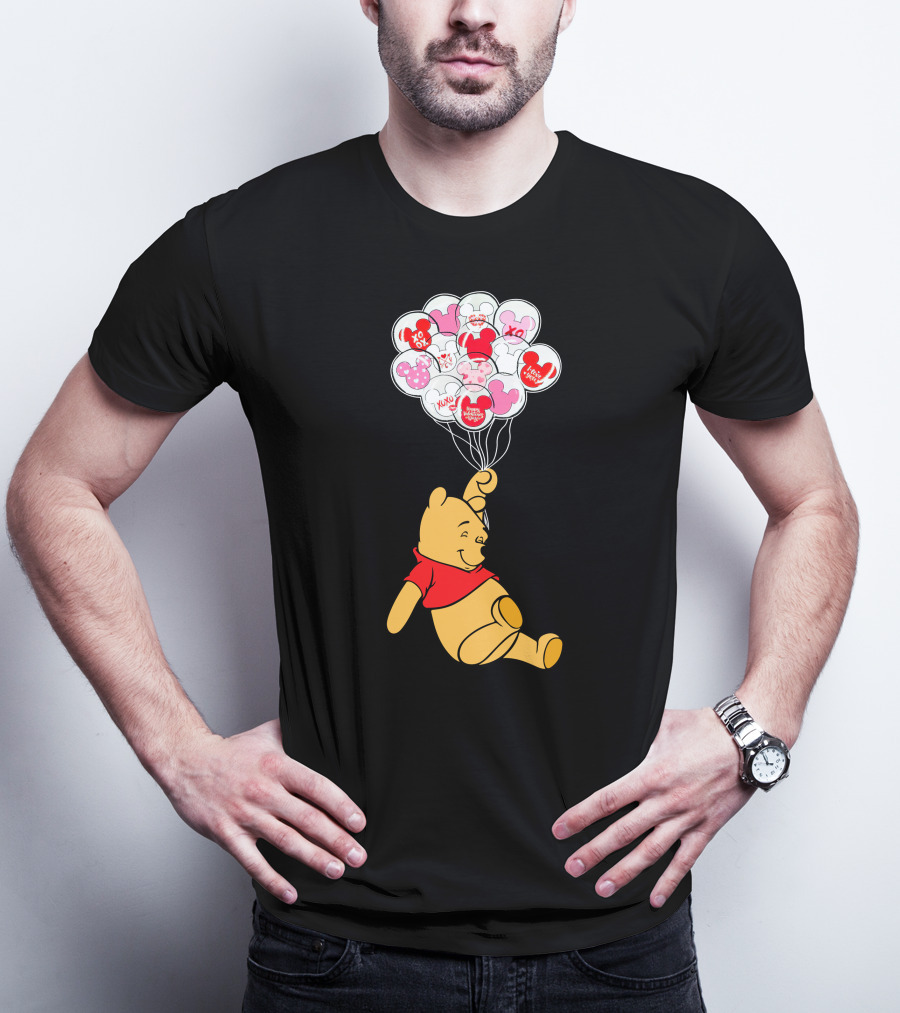 Winnie The Pooh Balloons With Mickey Ears And Sweet Messages T-Shirt
