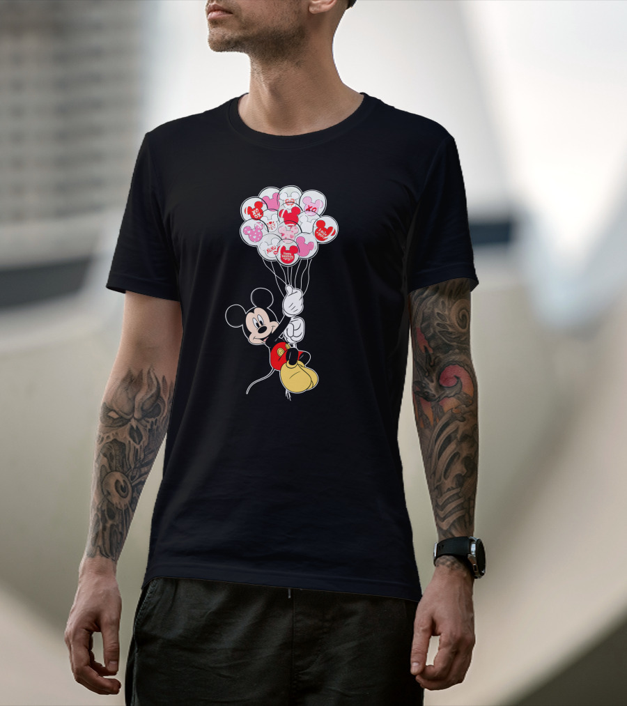 Mickey Mouse Holding Heart Balloons With Xo Love Messages T-Shirt