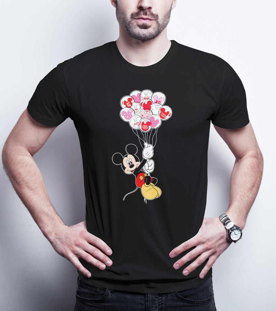 Mickey Mouse Holding Heart Balloons With Xo Love Messages T-Shirt