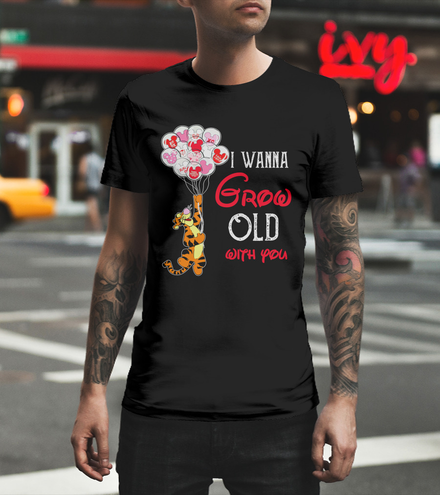 I Wanna Grow Old With You Tigger Balloons Hearts Xo T-Shirt