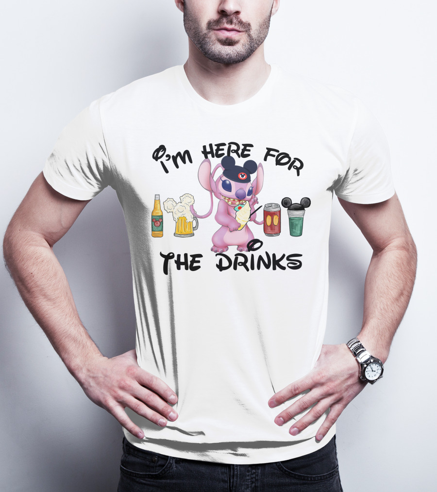 I'm Here For The Drinks Stitch Mickey Ears T-Shirt