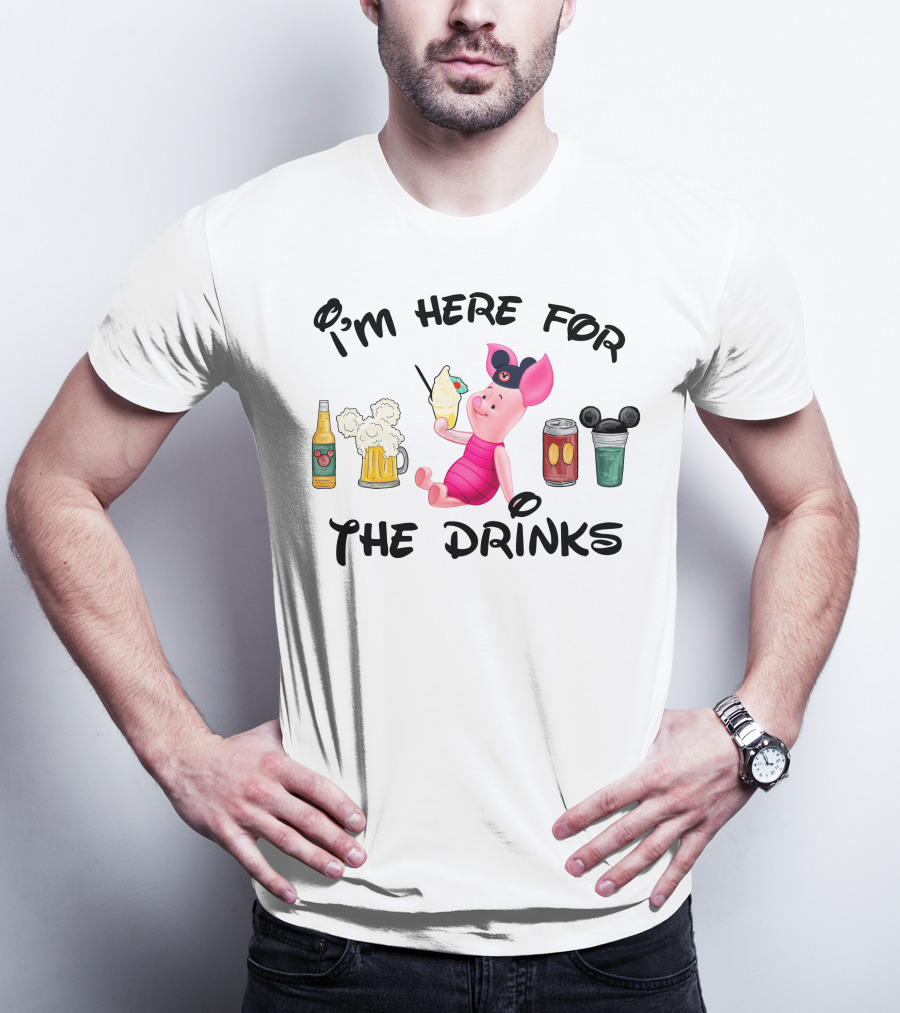 I'm Here For The Drinks Piglet Ice Cream Mickey Ears T-Shirt