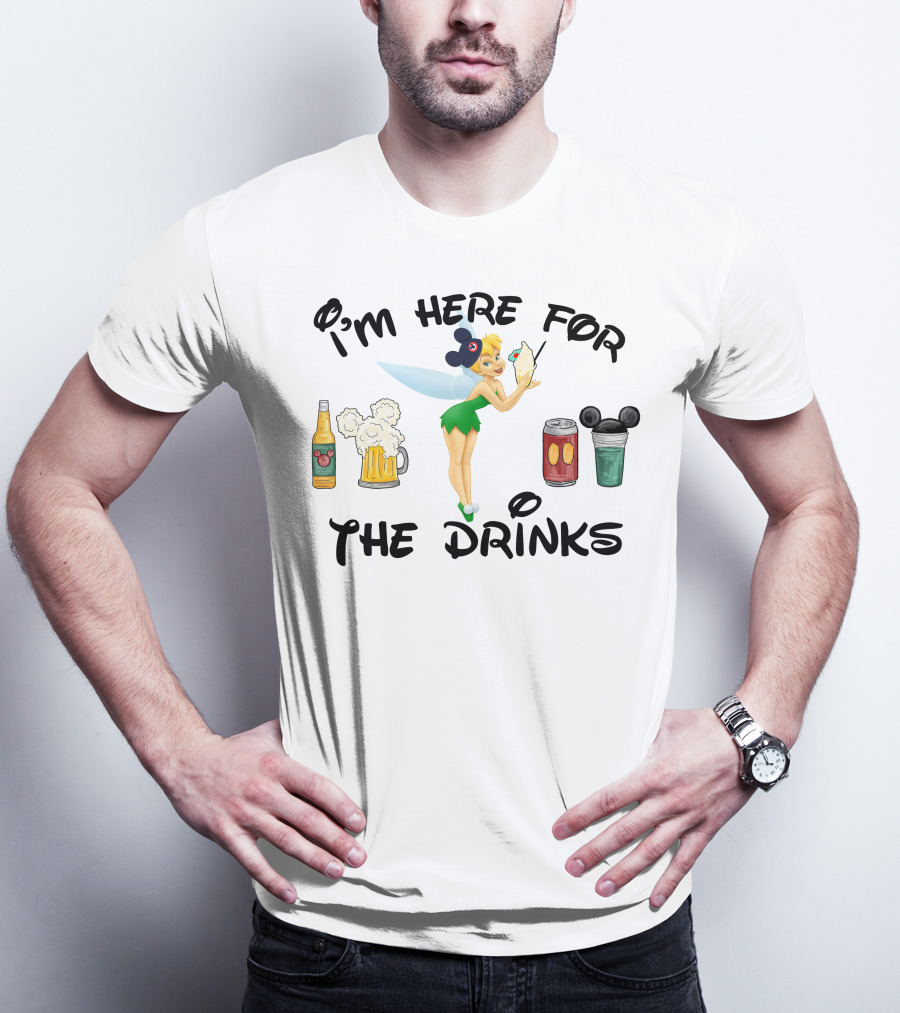 I'm Here For The Drinks Tinkerbell Beer Mouse Ears T-Shirt