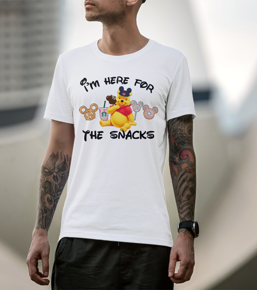 I'm Here For The Snacks Pooh Pretzel Mickey Mouse Ice Cream Donut Lollipops Starbucks Coffee T-Shirt