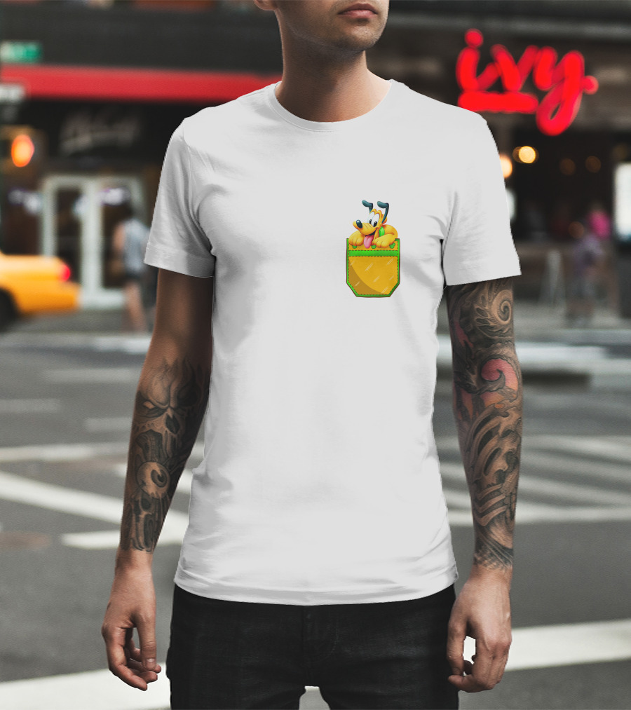 Pluto Disney Yellow Dog In Pocket T-Shirt