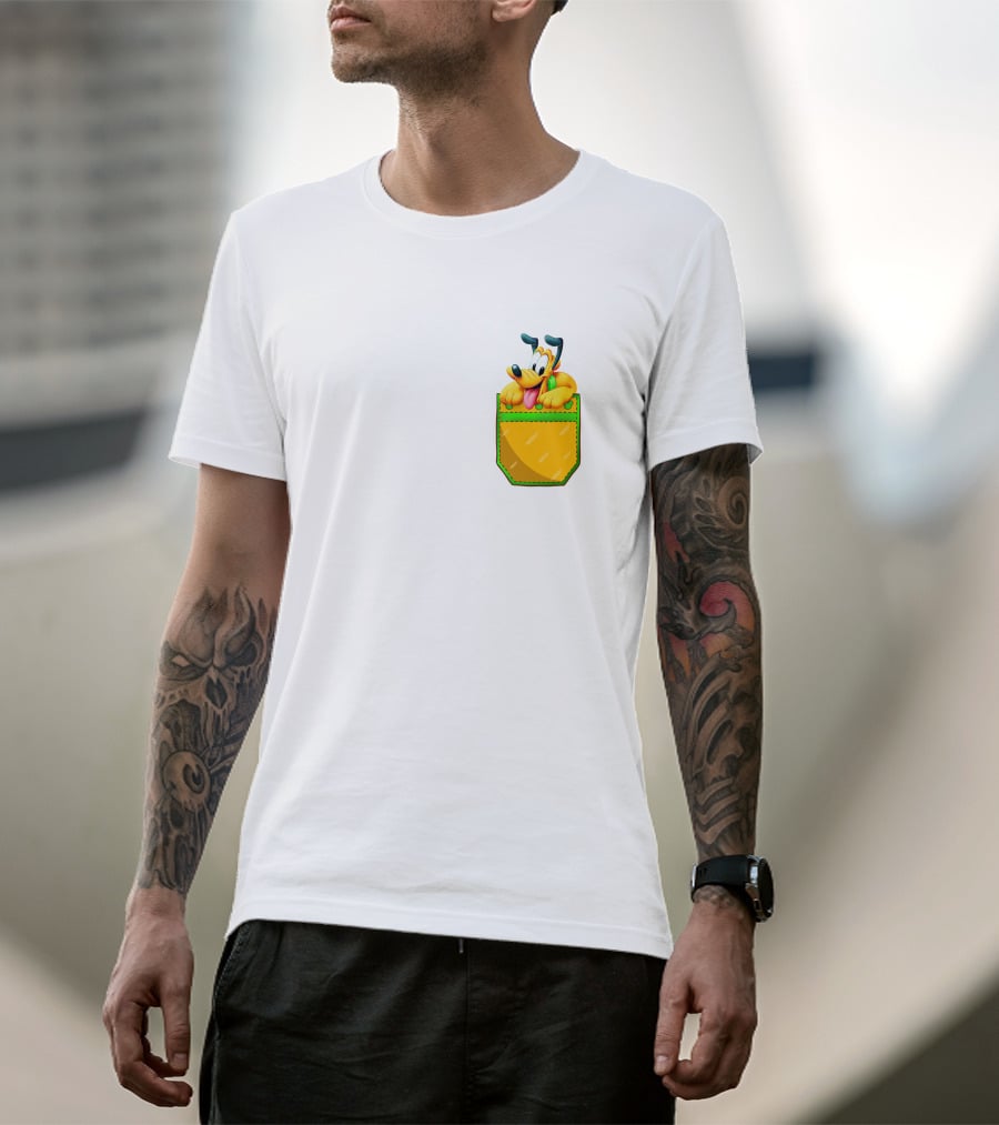 Pluto Disney Yellow Dog In Pocket T-Shirt