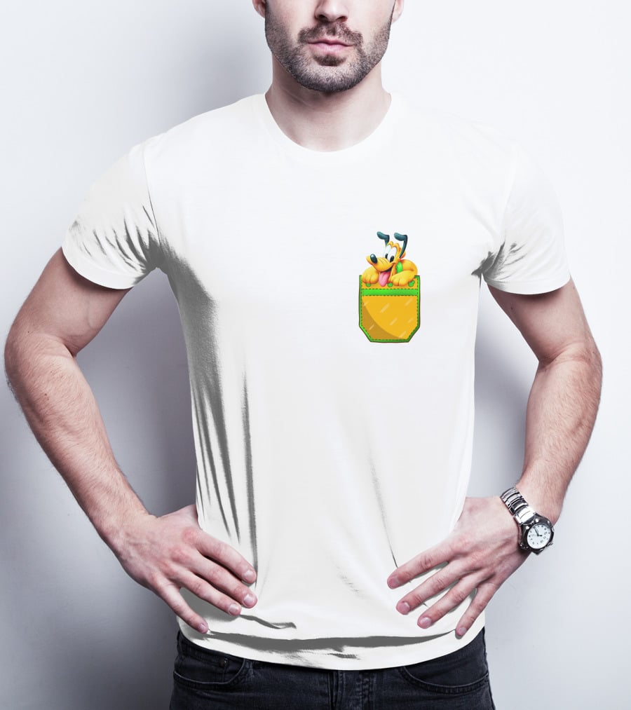 Pluto Disney Yellow Dog In Pocket T-Shirt