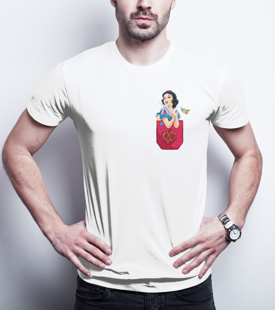 Snow White With Bluebird And Poison Apple Pocket T-Shirt