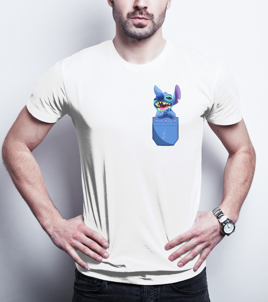 Stitch Pocket Smiling Face With Purple Ears T-Shirt