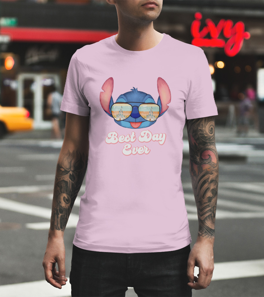 Best Day Ever Stitch Wearing Sunglasses With Castle Reflection T-Shirt