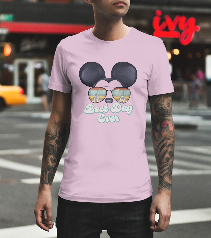 Mickey Best Day Ever Glasses Castle Retro T-Shirt