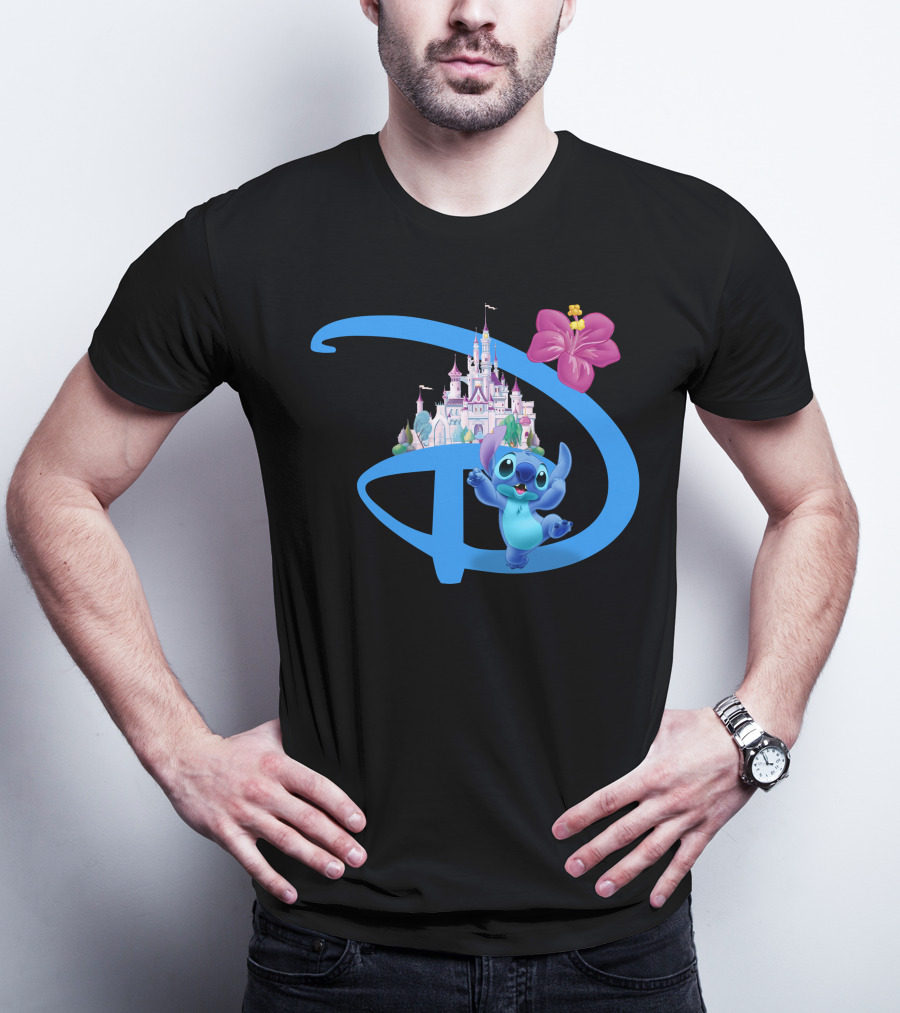 Stitch Disney Castle Hibiscus Flower T-Shirt