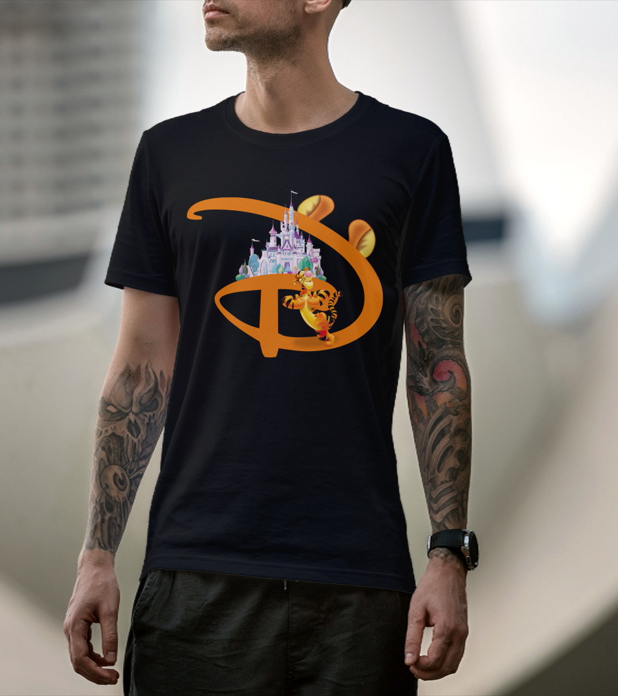 Tigger Disney Castle Icon With Orange D And Ears T-Shirt