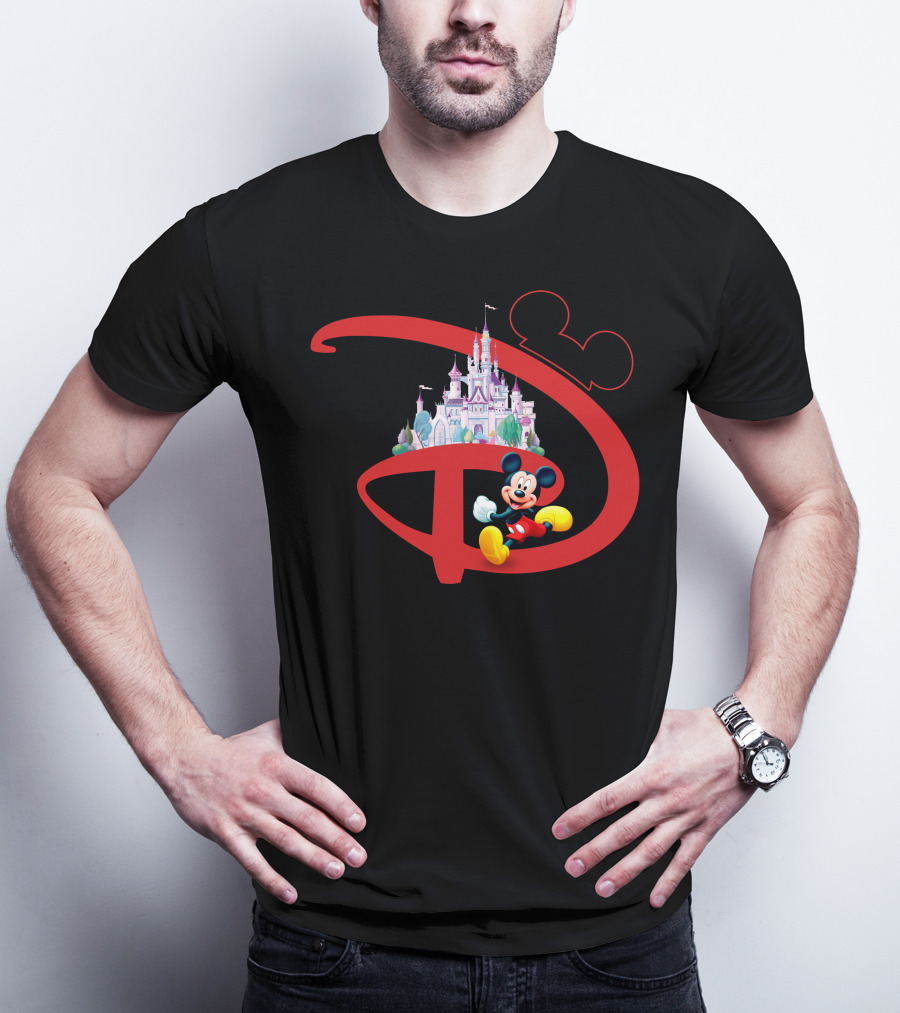 Mickey Mouse Disney Castle Icon With Red Disney Initials T-Shirt