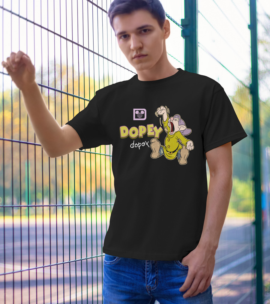 Dopey Yawning Character Illustration With Double Text And Ear T-Shirt