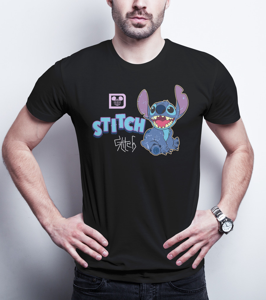 Disney Stitch Blue Alien Character With World Globe T-Shirt
