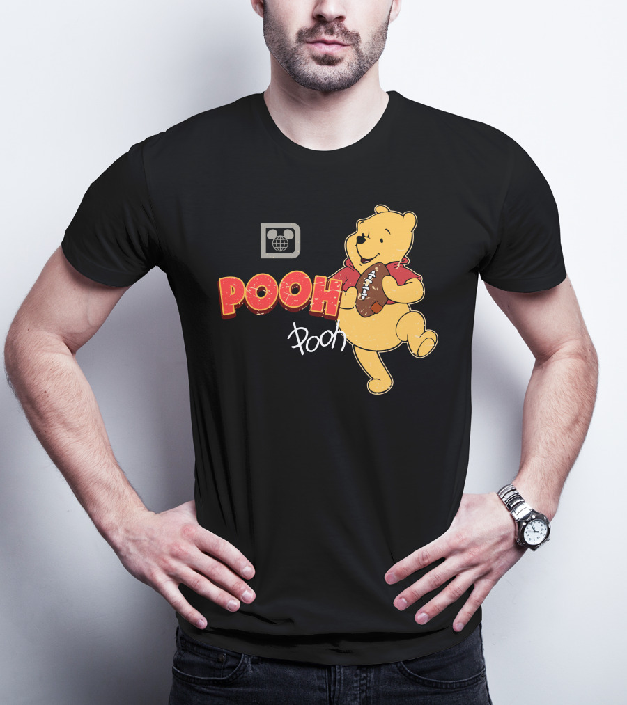 Pooh Football Holding Iconic Character With Vintage T-Shirt