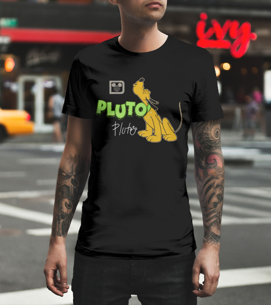 Disney Pluto Green Text Iconic Cartoon Dog T-Shirt
