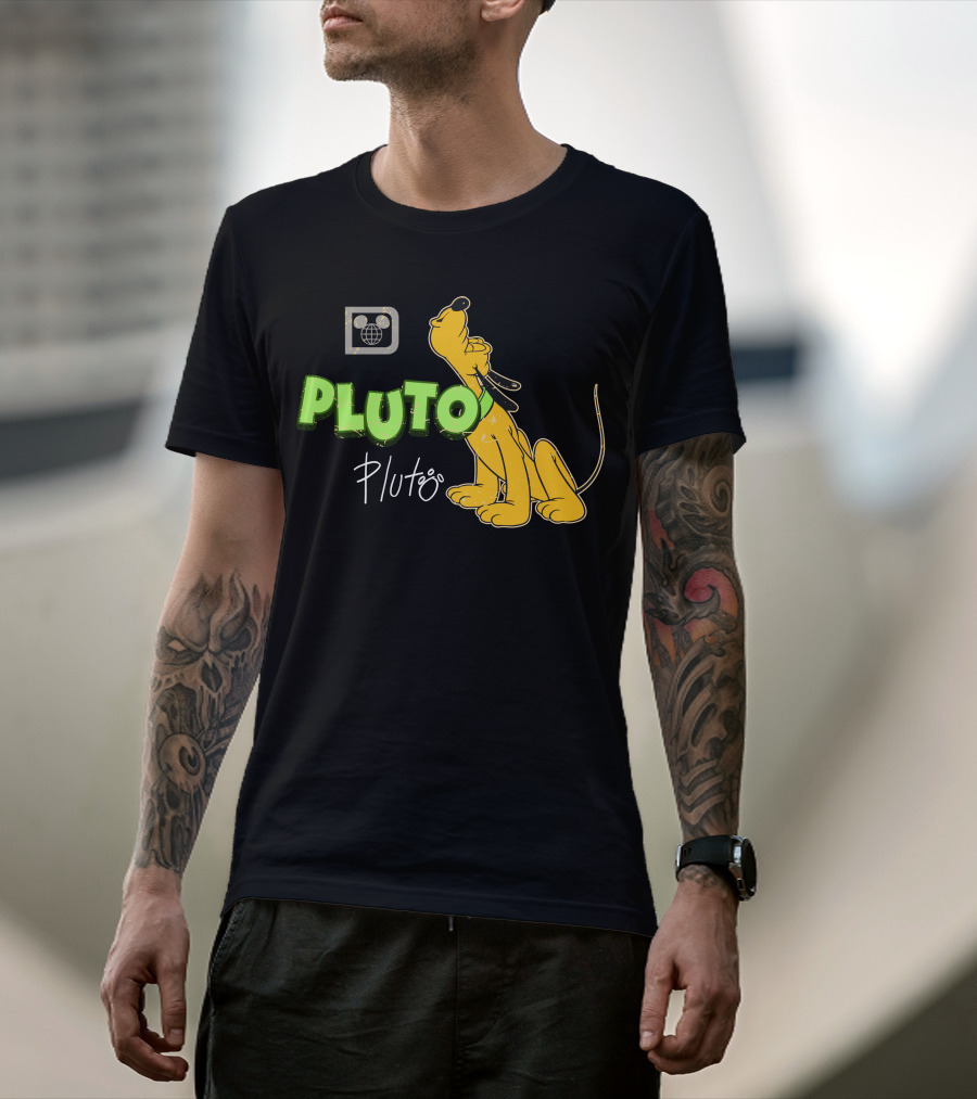 Disney Pluto Green Text Iconic Cartoon Dog T-Shirt