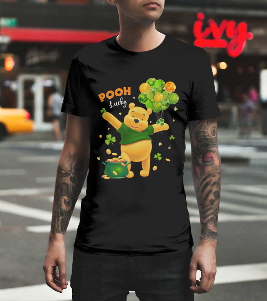 Pooh Lucky Balloons And Clover Celebration T-Shirt