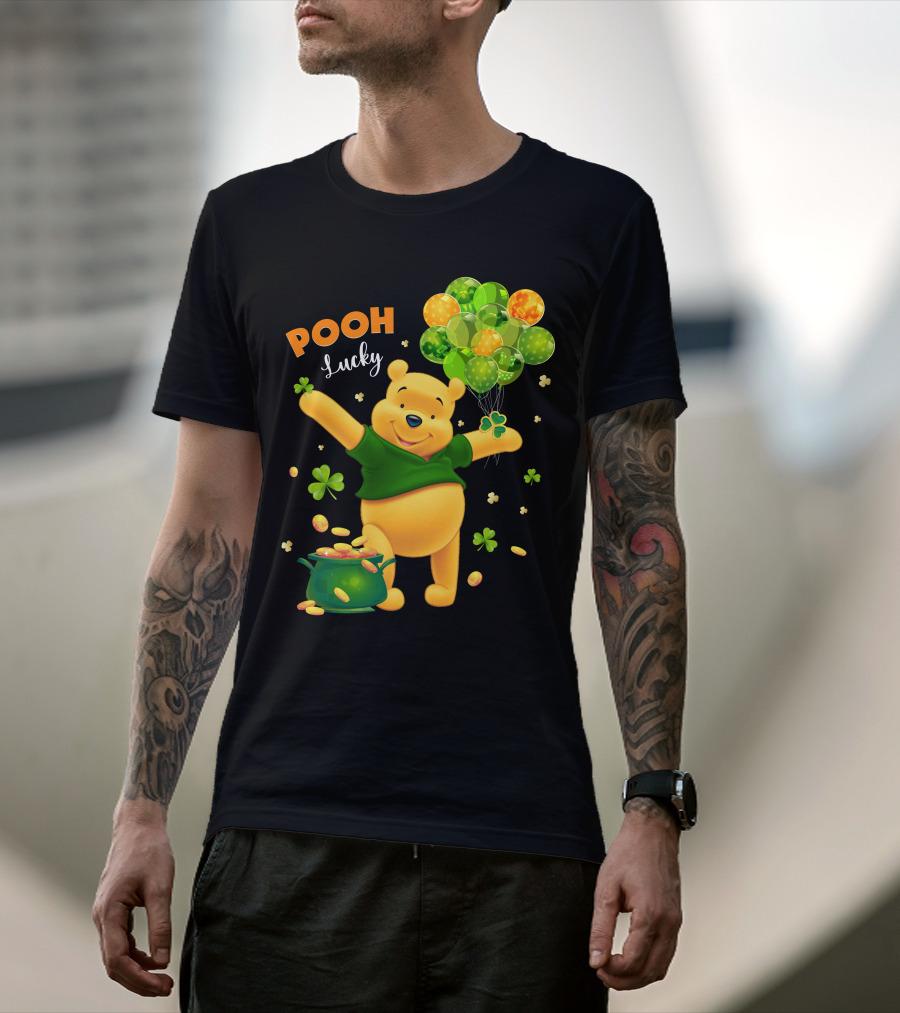 Pooh Lucky Balloons And Clover Celebration T-Shirt
