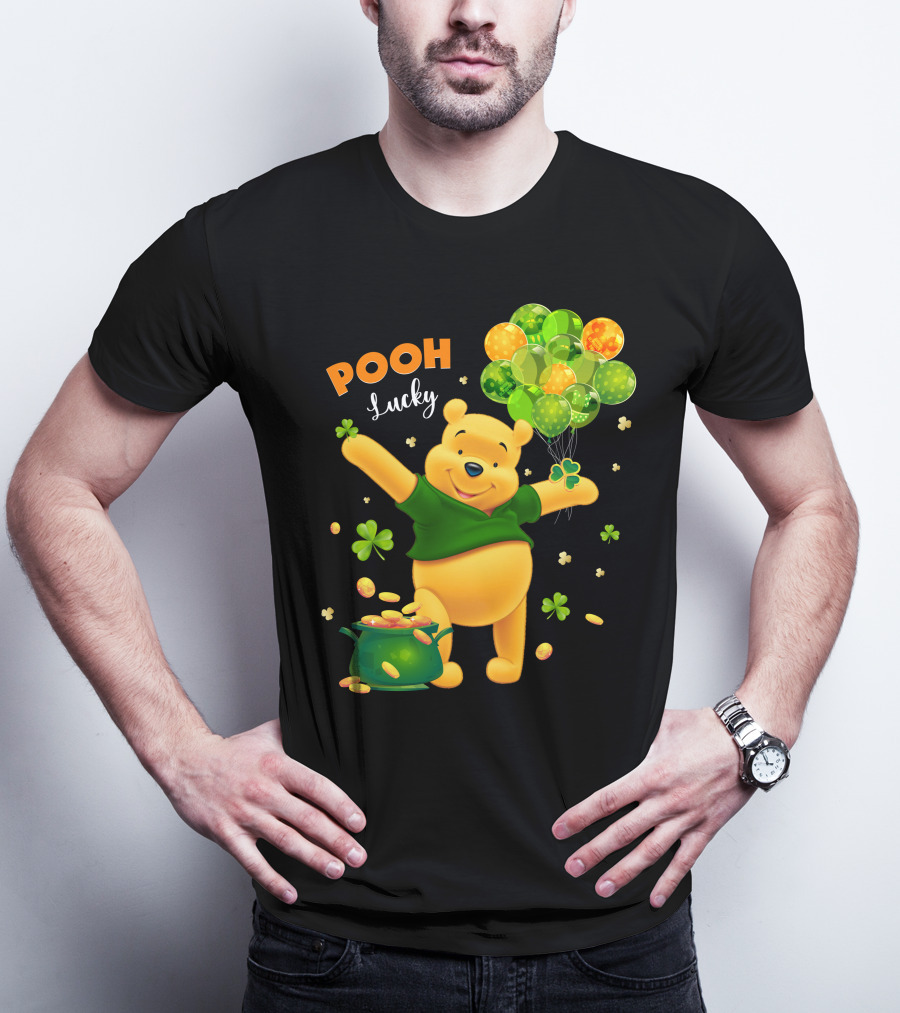 Pooh Lucky Balloons And Clover Celebration T-Shirt
