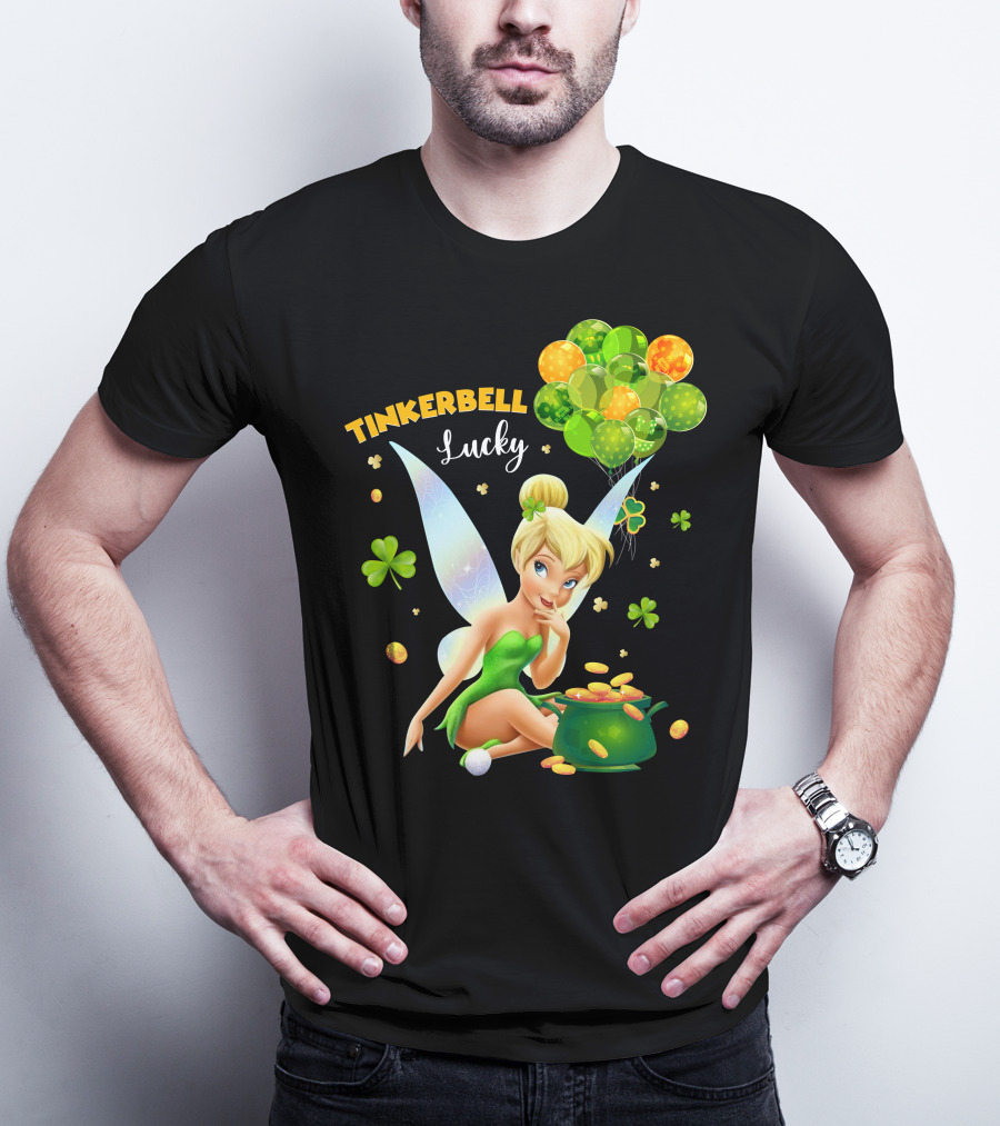 Tinkerbell Lucky Balloons And Clover With Pot Of Gold T-Shirt