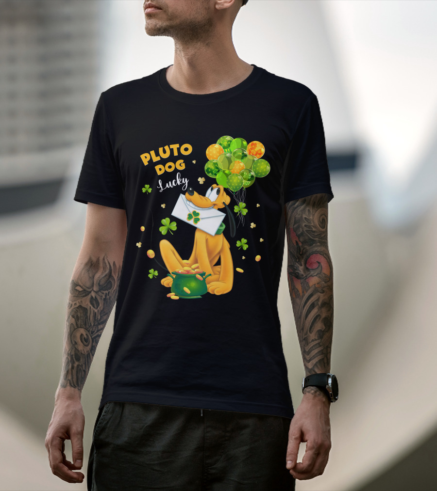 Pluto Dog Lucky Balloons And Clover Coins T-Shirt