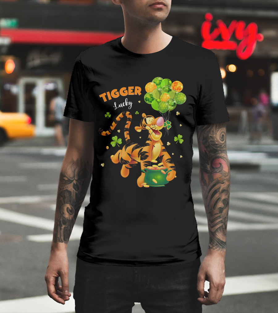 Tigger Lucky Balloons And Shamrocks With Gold Coins T-Shirt