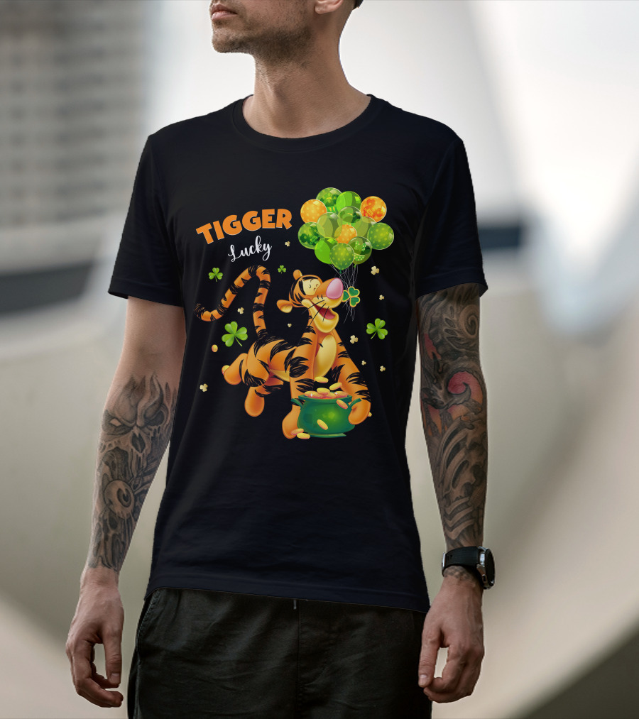 Tigger Lucky Balloons And Shamrocks With Gold Coins T-Shirt