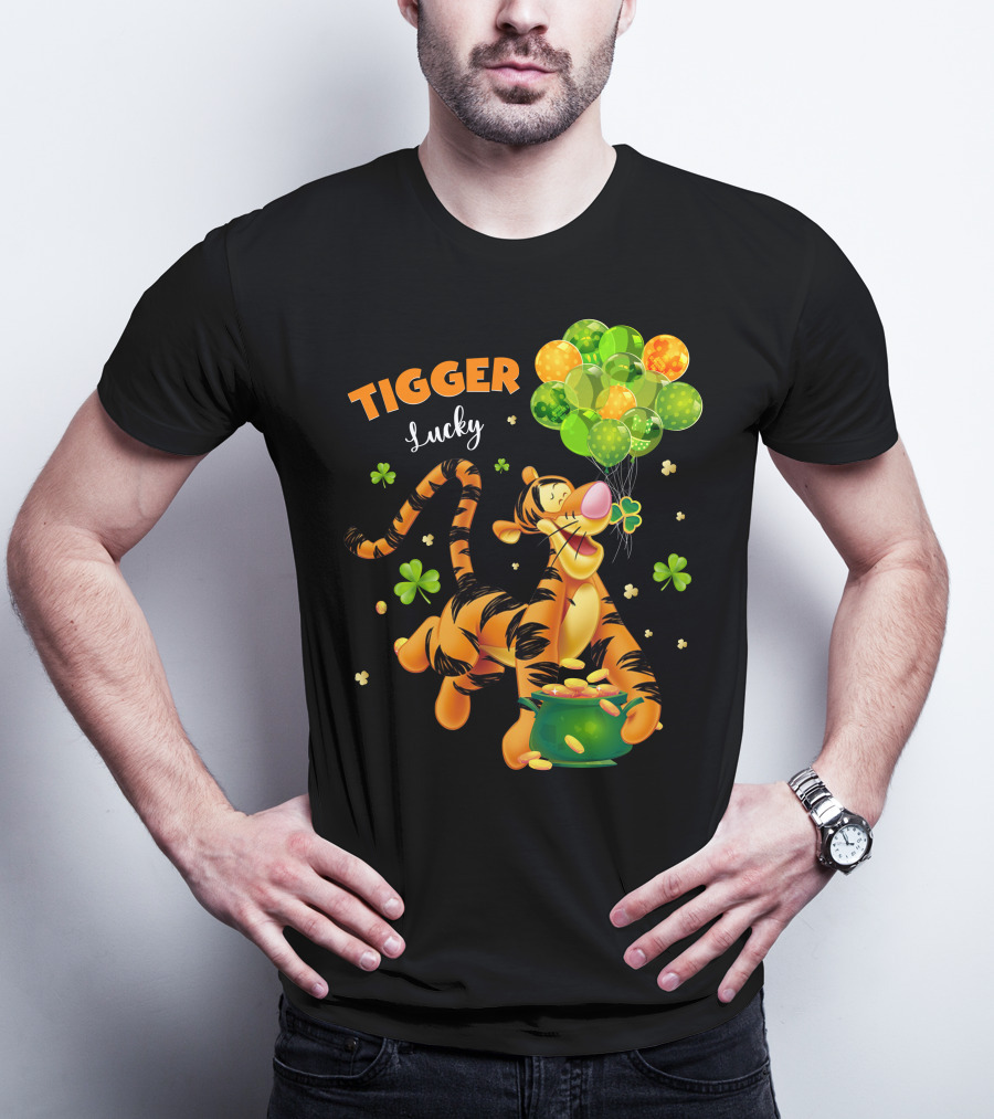 Tigger Lucky Balloons And Shamrocks With Gold Coins T-Shirt