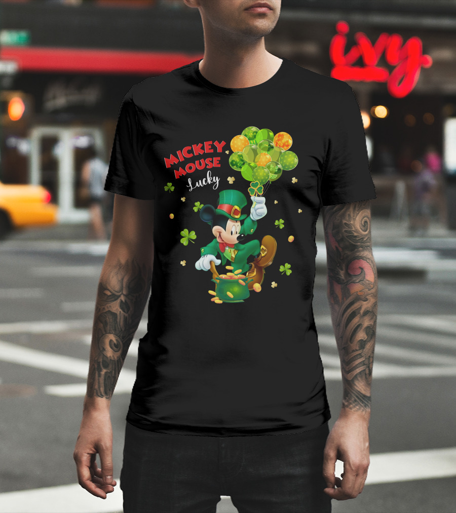Mickey Mouse Lucky St. Patrick's Day Shamrocks And Gold T-Shirt