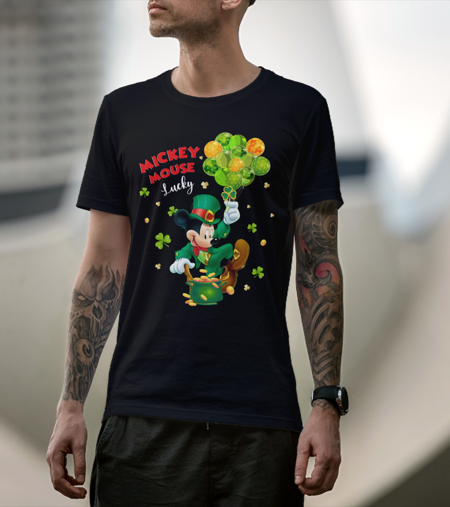 Mickey Mouse Lucky St. Patrick's Day Shamrocks And Gold T-Shirt