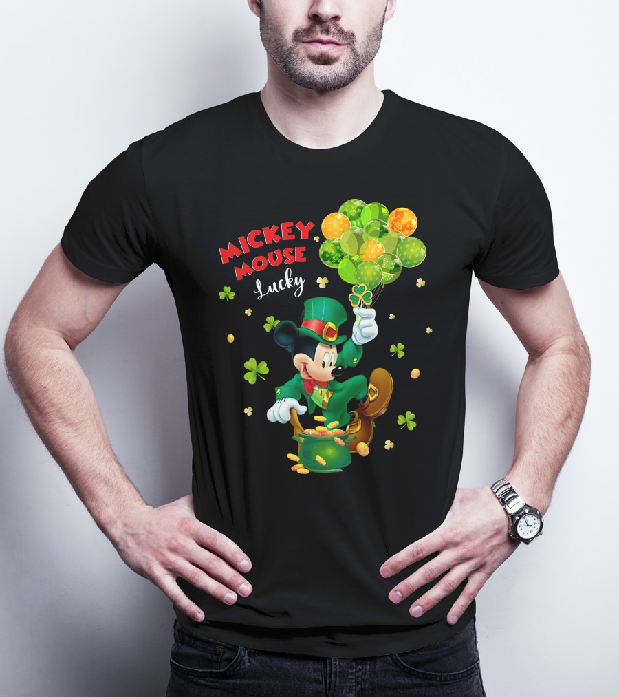 Mickey Mouse Lucky St. Patrick's Day Shamrocks And Gold T-Shirt