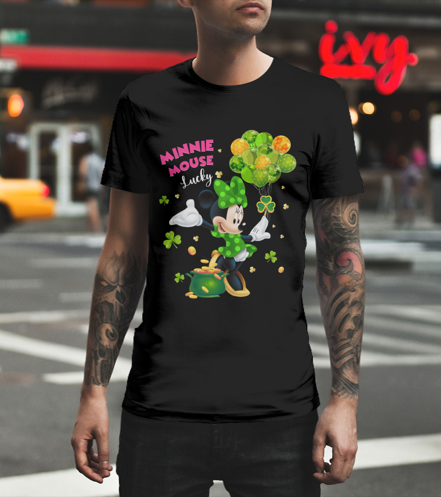 Minnie Mouse Lucky Balloons Shamrocks Coins T-Shirt