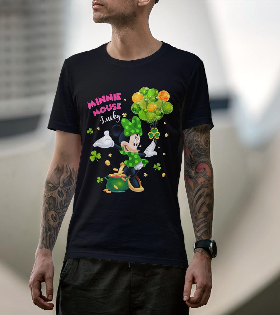 Minnie Mouse Lucky Balloons Shamrocks Coins T-Shirt