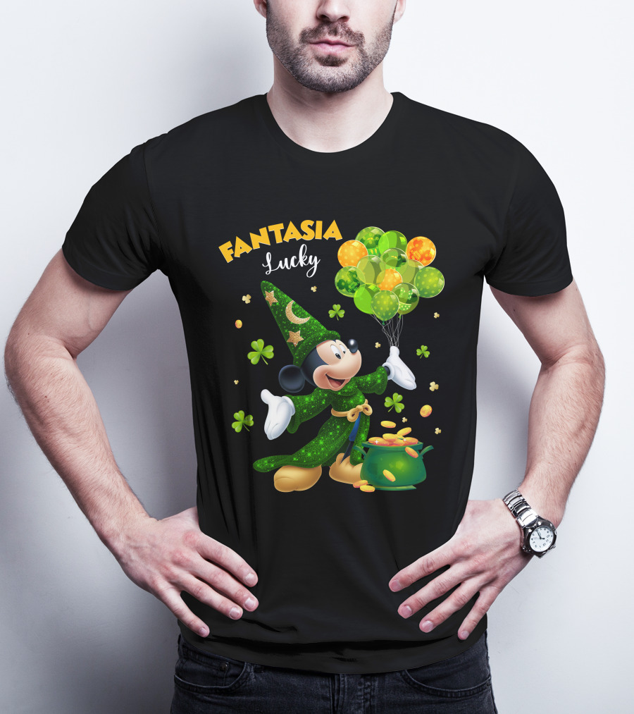 Fantasia Lucky Green Mickey With Balloons And Gold Coins T-Shirt