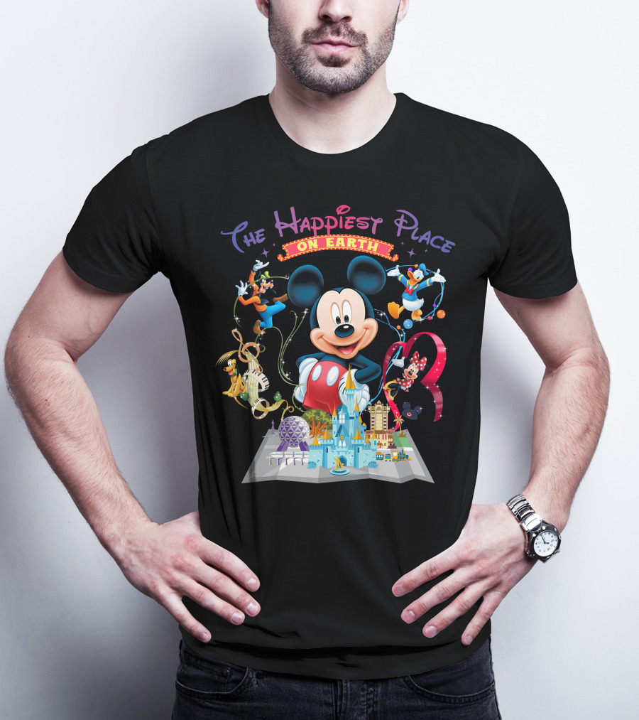The Happiest Place On Earth Mickey Mouse Disney Characters And Castle T-Shirt