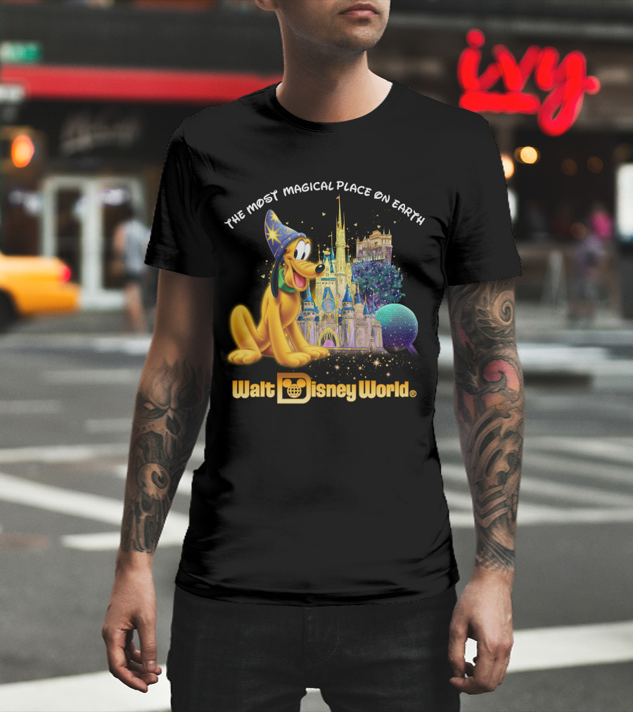 Walt Disney World The Most Magical Place On Earth Pluto Magical Castle T-Shirt