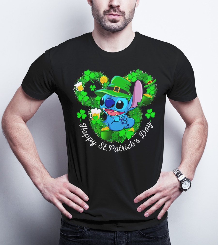 Stitch Leprechaun Happy St. Patrick's Day Shamrocks And Beer T-Shirt