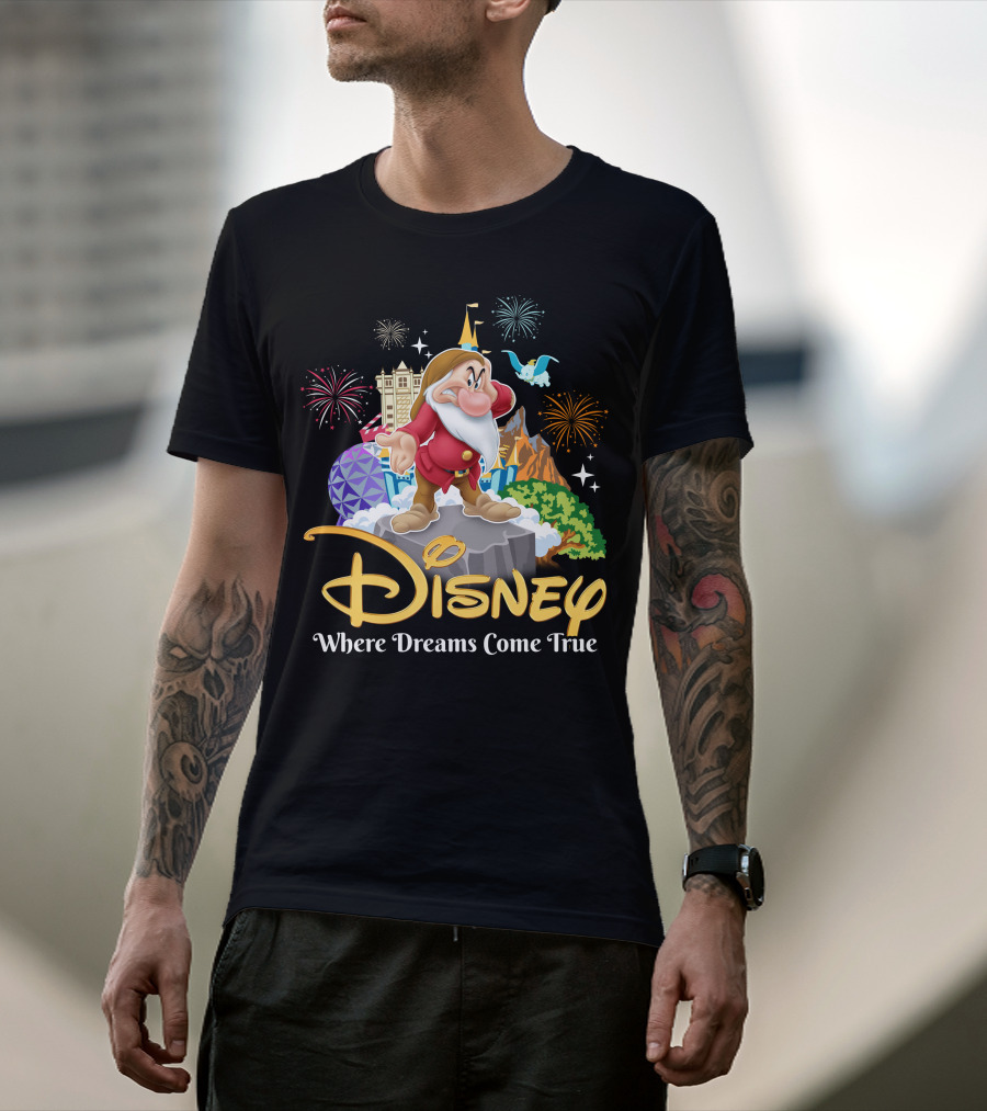 Disney Grumpy Where Dreams Come True Fireworks Celebration T-Shirt