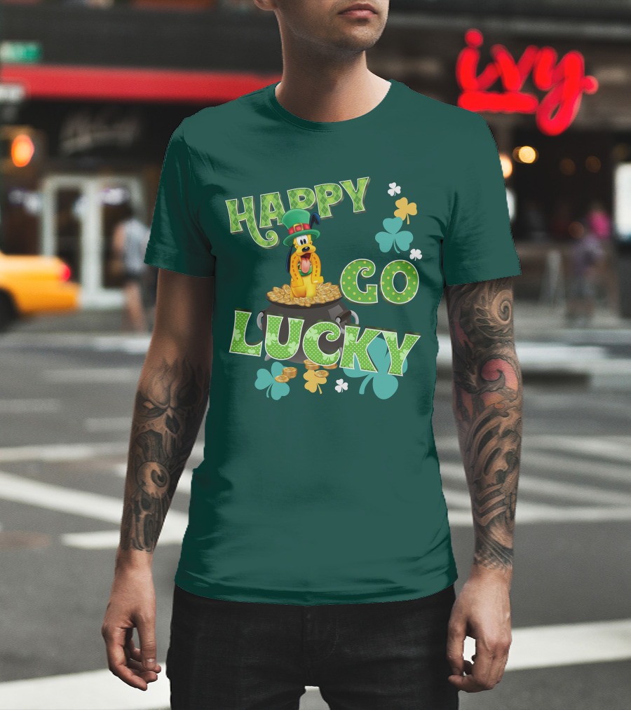 Happy Go Lucky Pluto St. Patrick's Day Theme With Lucky Charms And Gold Coins T-Shirt