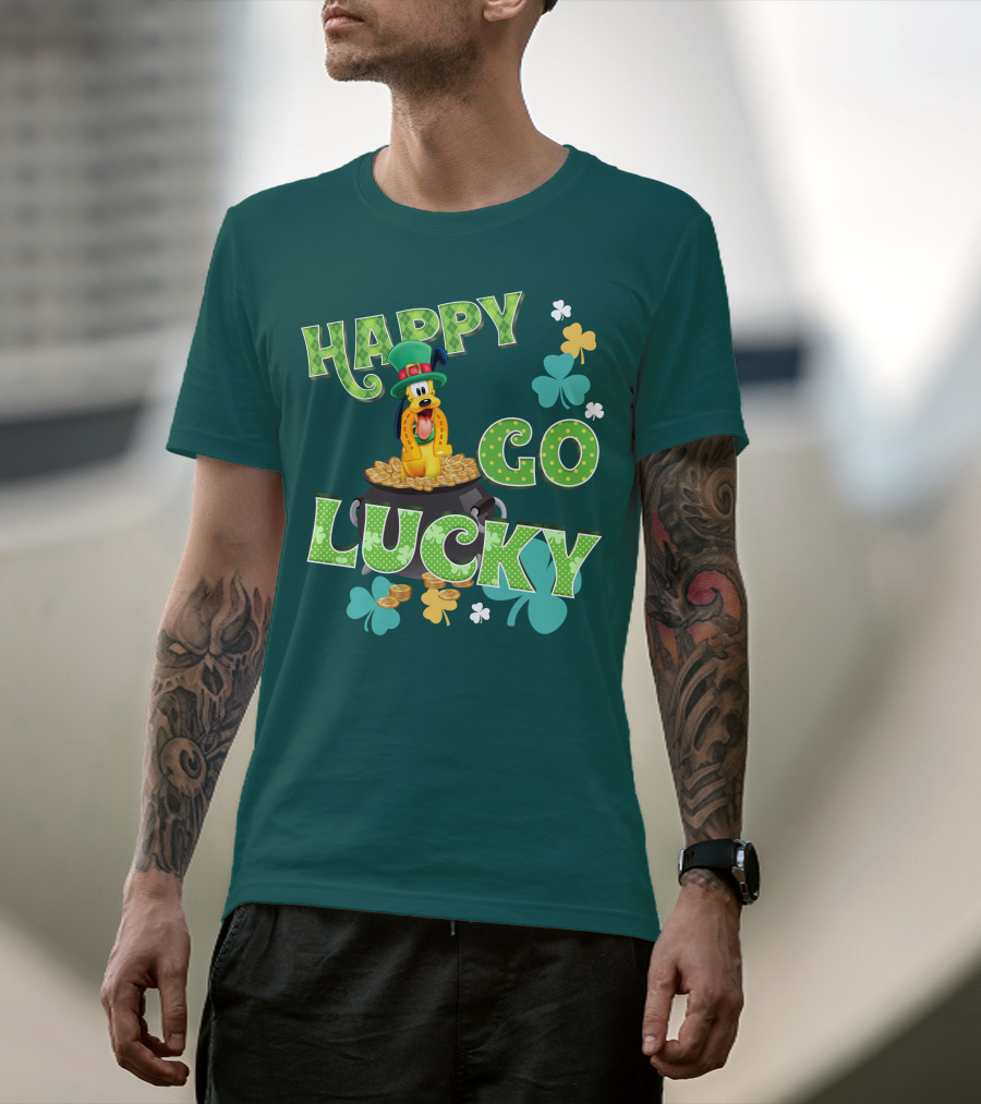 Happy Go Lucky Pluto St. Patrick's Day Theme With Lucky Charms And Gold Coins T-Shirt