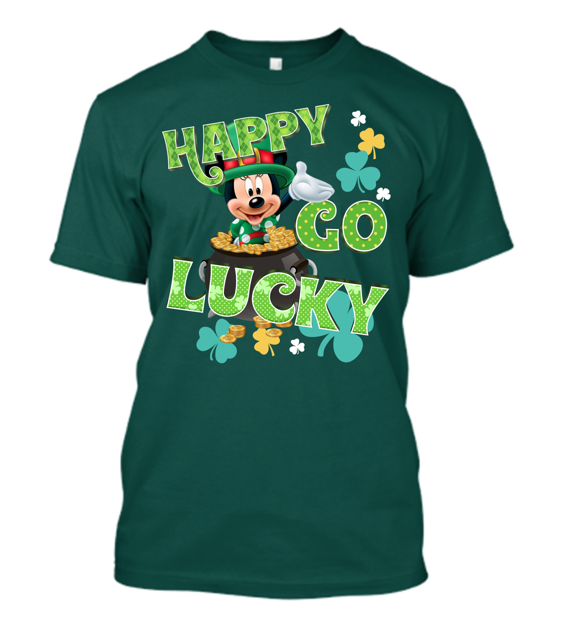 Happy Go Lucky Minnie Mouse Shamrock Pot Of Gold T-Shirt