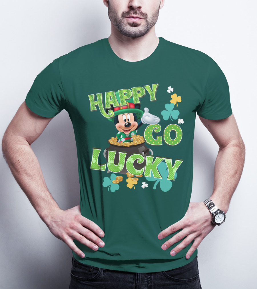 Happy Go Lucky Minnie Mouse Shamrock Pot Of Gold T-Shirt