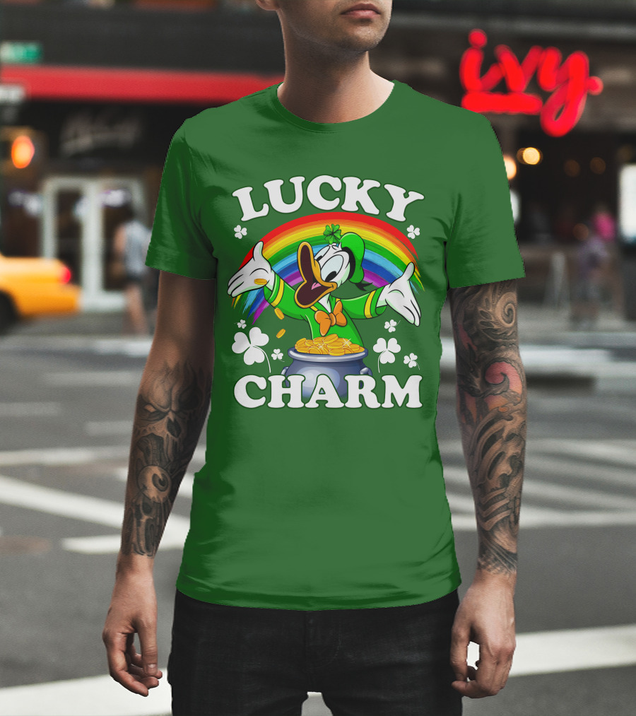 Lucky Charm Donald Duck Pot Of Gold Shamrocks Rainbow T-Shirt