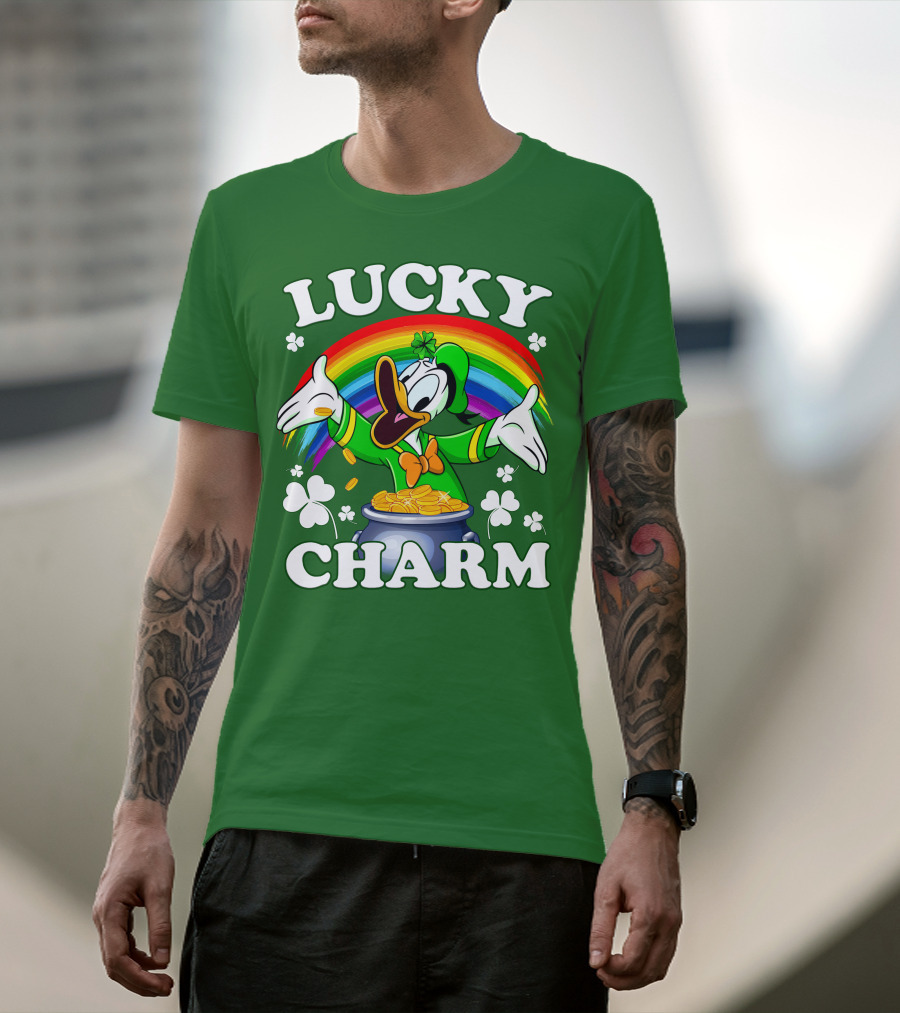 Lucky Charm Donald Duck Pot Of Gold Shamrocks Rainbow T-Shirt