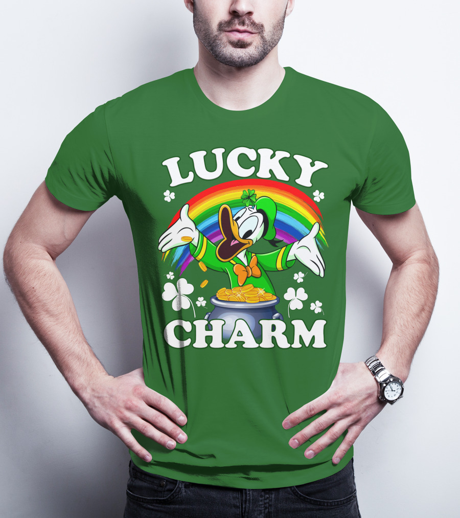 Lucky Charm Donald Duck Pot Of Gold Shamrocks Rainbow T-Shirt