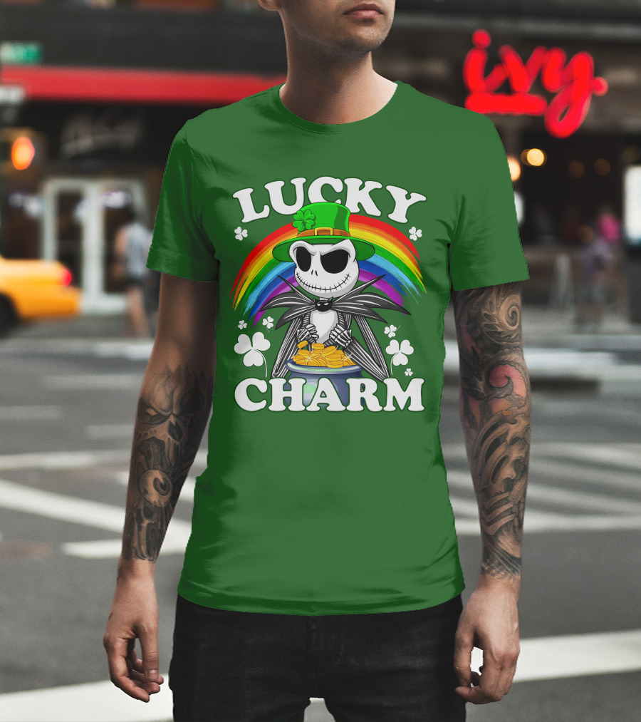 Lucky Charm Jack Skellington Rainbow Shamrock T-Shirt