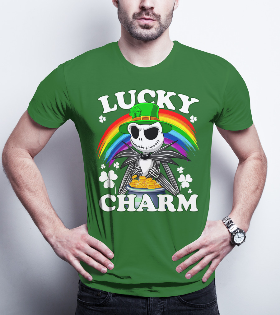 Lucky Charm Jack Skellington Rainbow Shamrock T-Shirt